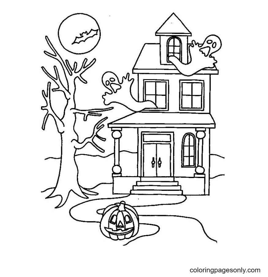 Printable Halloween Haunted House Coloring Pages Haunted House 
