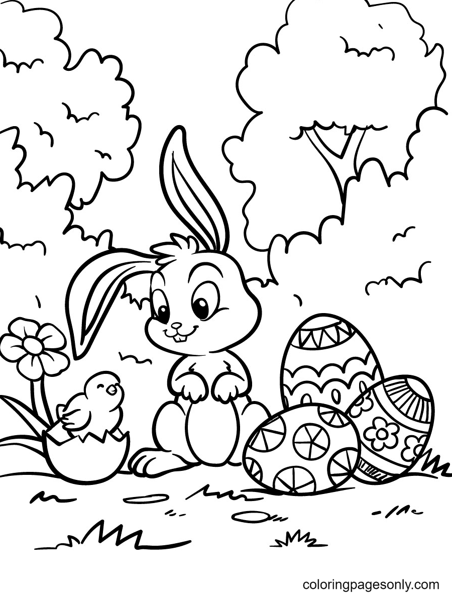 Easter Bunny With Chick Coloring Pages Easter Bunny Coloring Pages 