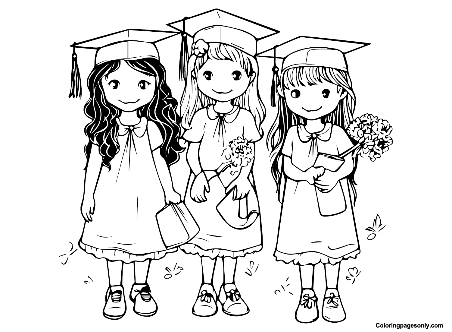 Girls In The Last Day Of School Coloring Page Free Printable Coloring