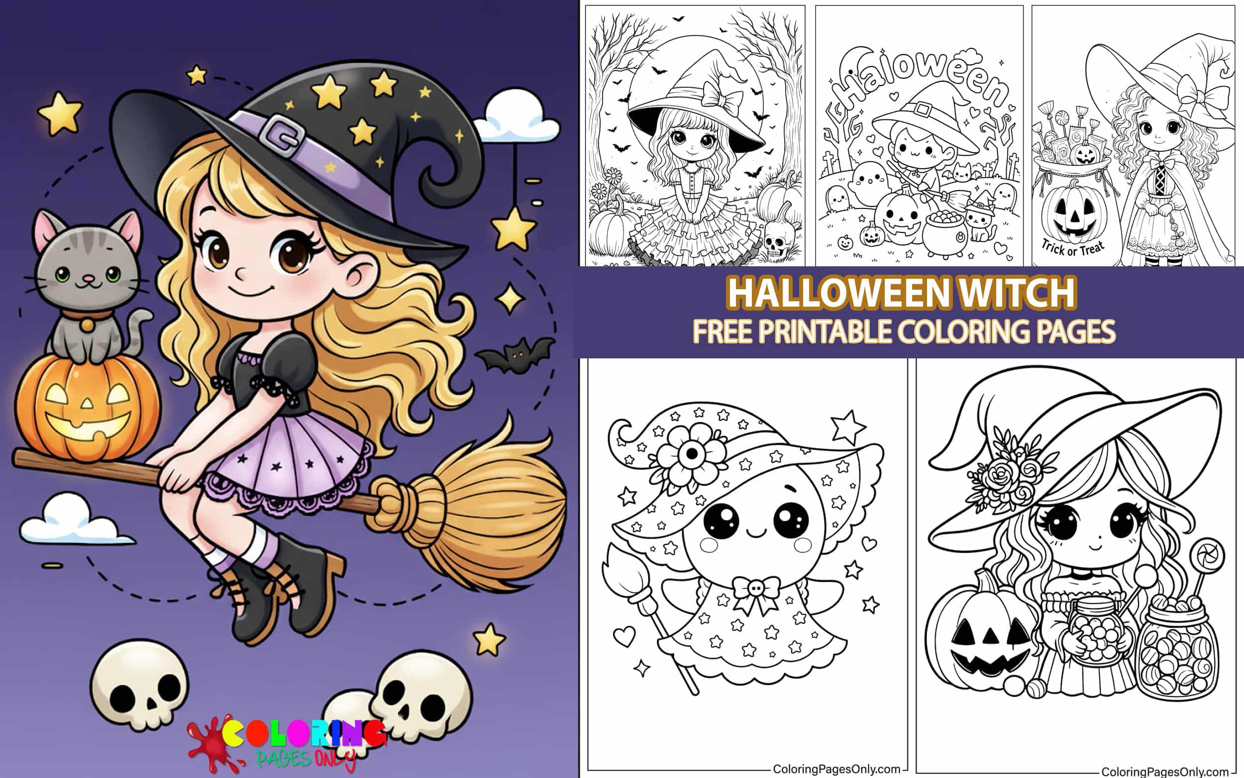Halloween Witch Coloring Pages - Free Printable PDFs & Online